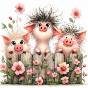 Quirky Pigs on a Fence Clip Art 10 High Res Watercolor Jpgs Junk ...