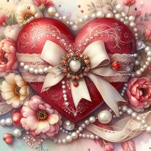 Boho Fancy Red Heart Clipart Bundle 10 High Res Watercolor Jpgs for ...