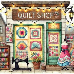 Quilt Shop 10 High Res Watercolor Jpgs Junk Journaling, Scrapbooking ...
