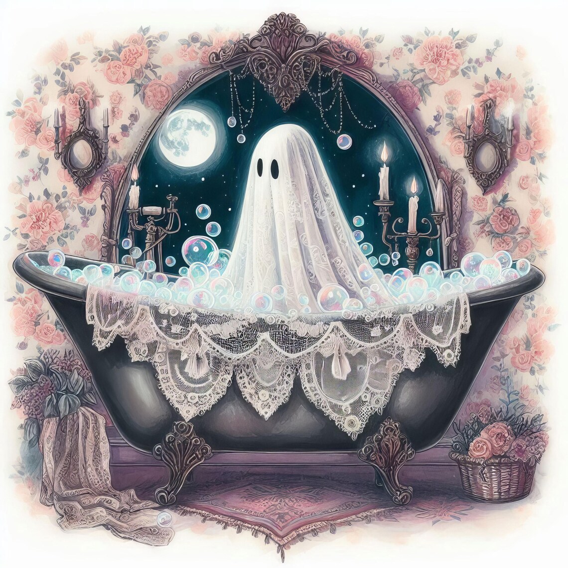Victorian Ghost in Bubble Bath: 10 High Res Watercolor Jpgs for Junk ...
