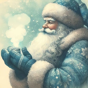Vintage Blue Santa Clipart Bundle 10 High Res Watercolor Jpgs for Junk ...