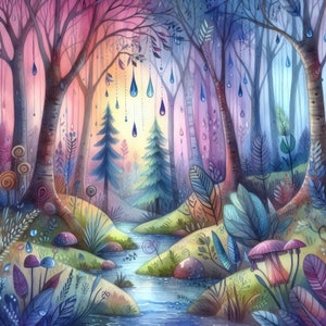 Whimsical Rainy Forest: Clip Art 10 High Res Watercolor Jpgs for Junk ...