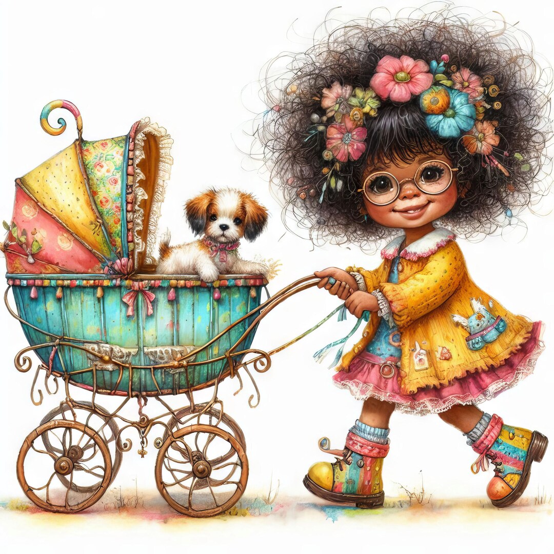 Whimsical Doll Buggy #2 10 High Res Watercolor Jpgs for Junk Journaling ...