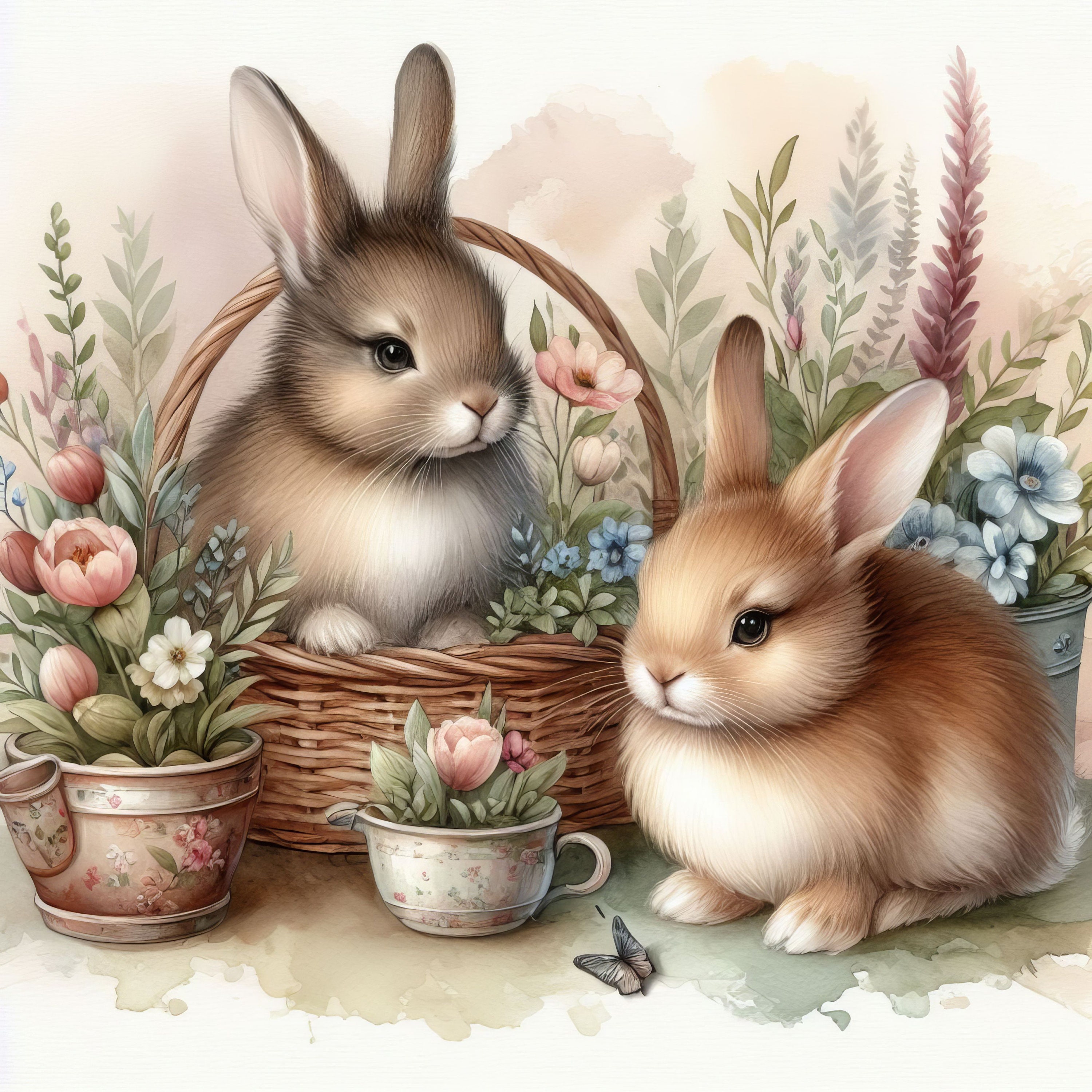 Cute Rabbit Family Clip Art 10 High Res Watercolor Jpgs for Junk ...