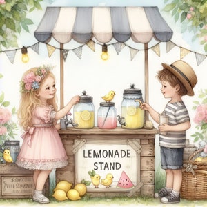 Lemonade Stand Clip Art Bundle 10 High Res Watercolor Jpgs for Junk ...