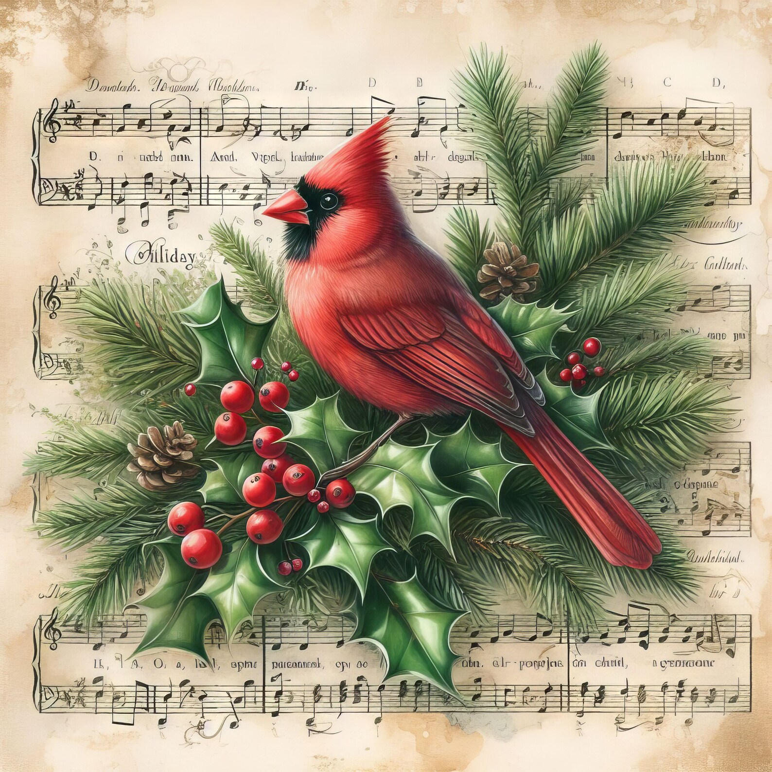 Holly and Cardinal Clip Art 10 High Res Watercolor Jpgs Junk Journaling ...