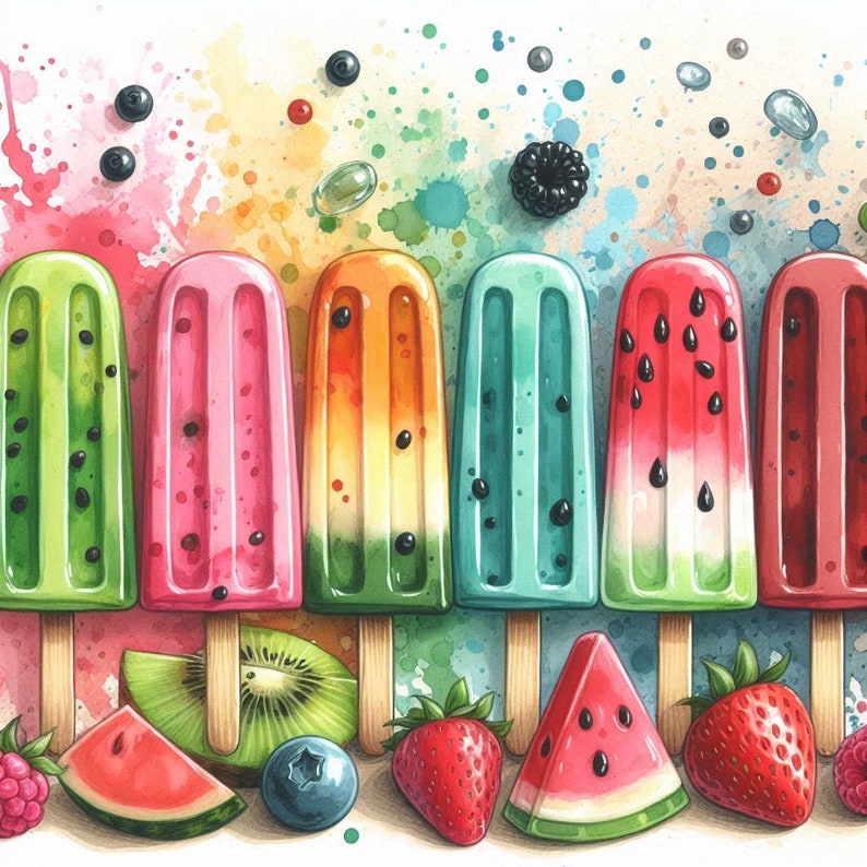Yummy Summer Popsicles: Clip Art, 10 High Res Watercolor Jpgs, Junk ...