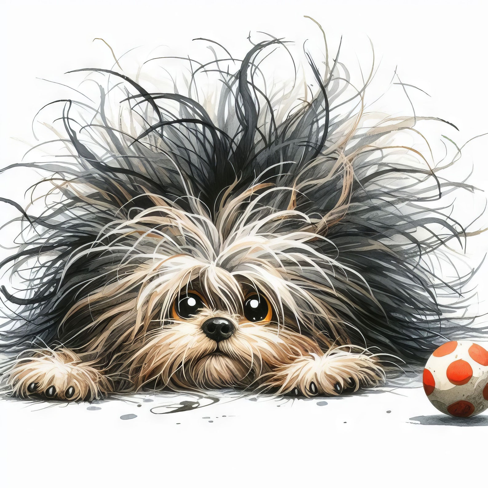Frazzled Dog With Ball: Clip Art, 10 High Res Watercolor Jpgs, Junk ...