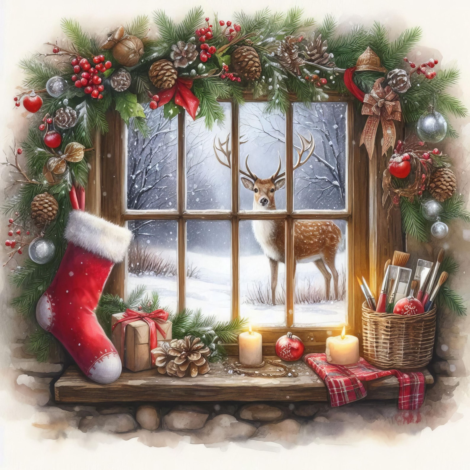 Christmas Window and Friends: Clip Art, 10 High Res Watercolor Jpgs ...