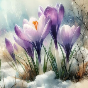 Crocus in Snow Clip Art Bundle 10 High Res Watercolor Jpgs for Junk ...