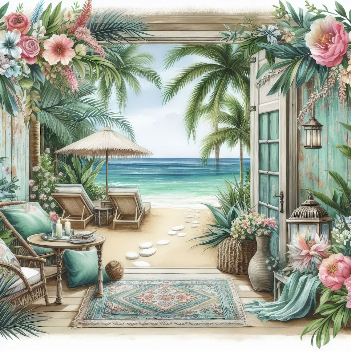 Tropical Paradise Clip Art 10 High Res Watercolor Jpgs for Junk ...