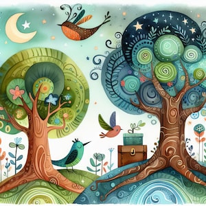 Whimsical Trees Clip Art Bundle 10 High Res Watercolor Jpgs Junk ...