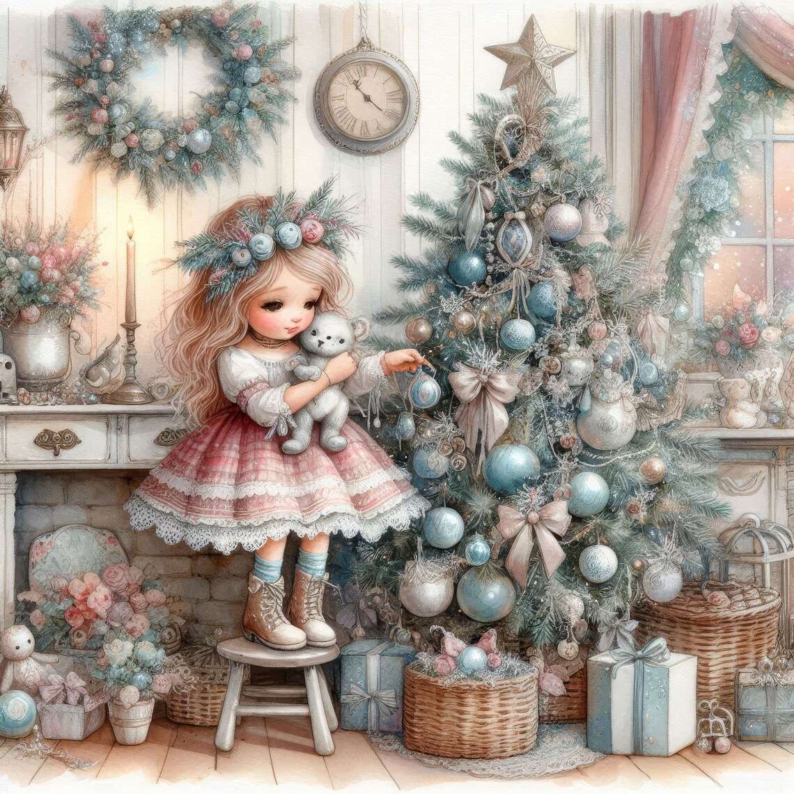 Shabby Chic Christmas: Clip Art, 10 High Res Watercolor Jpgs, Junk ...
