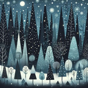 Starry Forest Night: Clip Art, 10 High Res Watercolor Jpgs, Junk ...