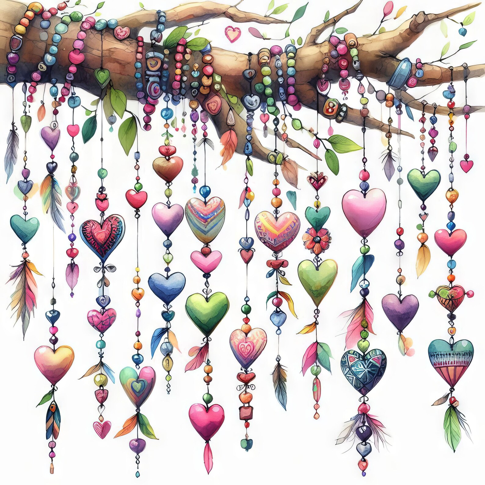 Hanging Boho Hearts Clip Art 10 High Res Watercolor Jpgs for Junk ...