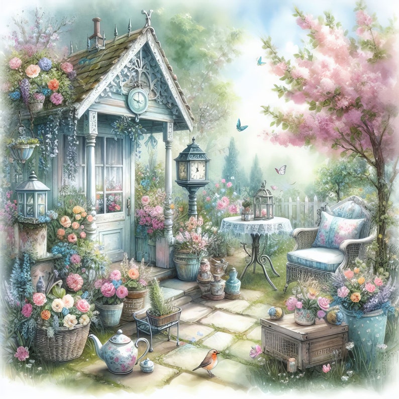 Shabby Chic Spring Garden Clip Art Kit 10 High Res Watercolor Jpgs for ...