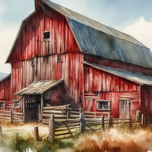 Old Red Barn Clipart Bundle 10 High Res Watercolor Jpgs for Junk Journaling, Scrapbooking, Paper ...