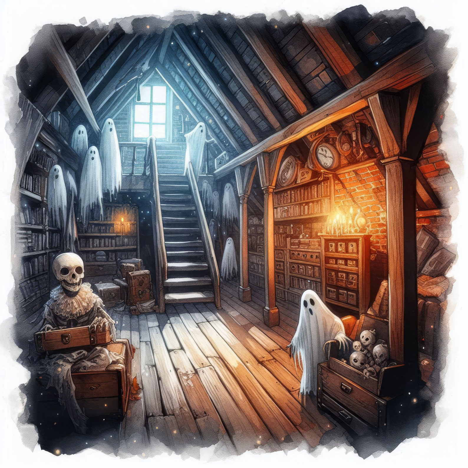 Haunted Attic: Clip Art, 10 High Res Watercolor Jpgs, Junk Journaling ...