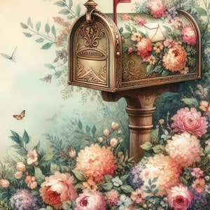 Vintage Mailbox With Flowers Clip Art Bundle 10 High Res Watercolor ...