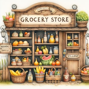Whimsical Grocery Store Clip Art 10 High Res Watercolor Jpgs for Junk ...