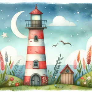 Whimsical Lighthouse Clip Art Kit 10 High Res Watercolor Jpgs for Junk ...