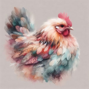 Pastel Chicken Clip Art Bundle 10 High Res Watercolor Jpgs for Junk ...