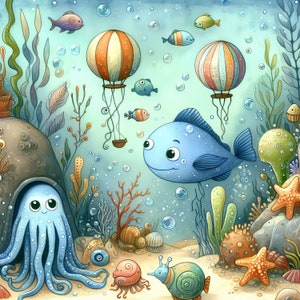 Whimsical Ocean Life Clip Art Bundle 10 High Res Watercolor Jpgs for ...