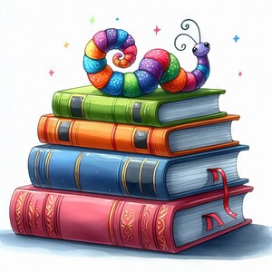 Bookworm Clip Art Bundle 10 High Res Watercolor Jpgs for Junk ...