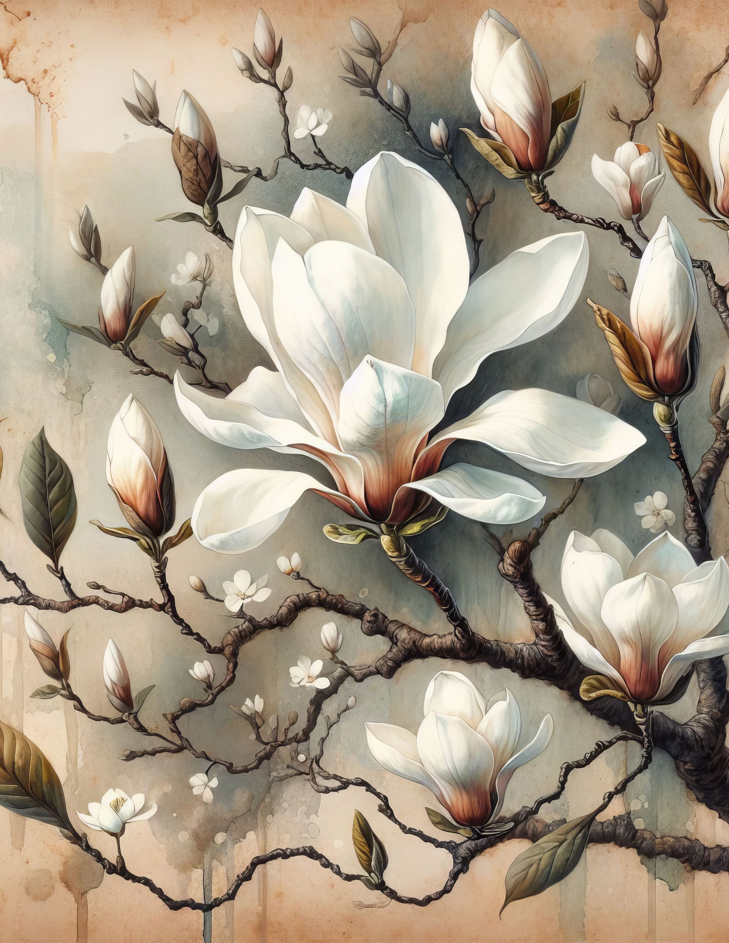 White Magnolias Clip Art Bundle 10 High Res Watercolor Jpgs for Junk Journaling, Scrapbook ...