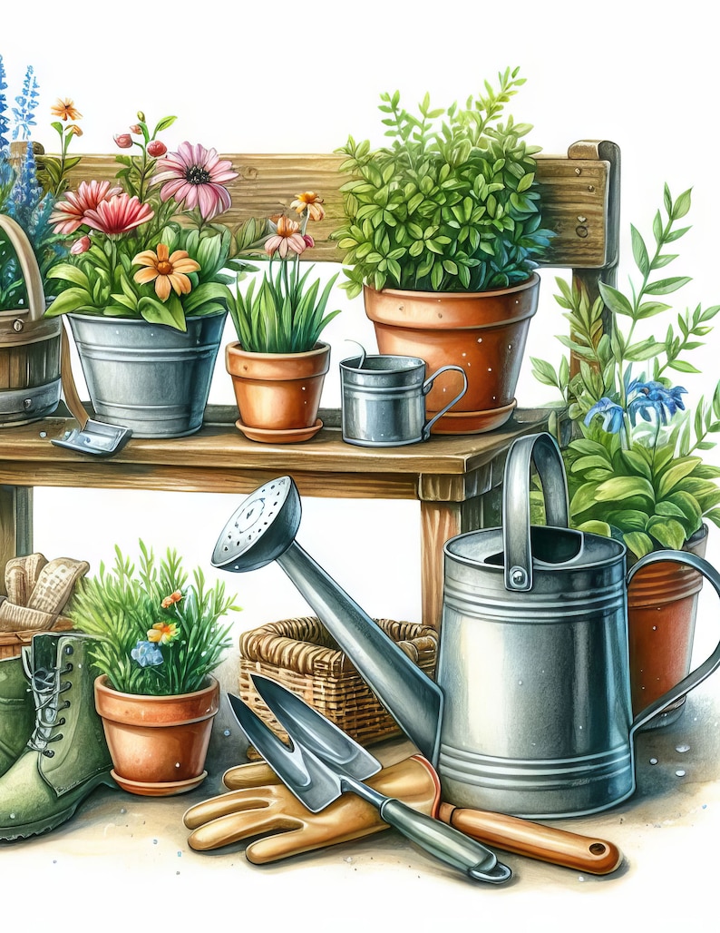 Gardening Tools Clip Art Kit 10 High Res Watercolor Jpgs for Junk ...