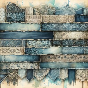 Blue Denim and Lace Clip Art 10 High Res Watercolor Jpgs for Junk ...