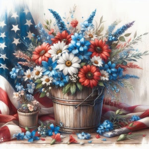 Patriotic Flowers Clipart Bundle 10 High Res Watercolor Jpgs for Junk ...