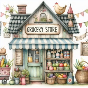 Whimsical Grocery Store Clip Art 10 High Res Watercolor Jpgs for Junk ...