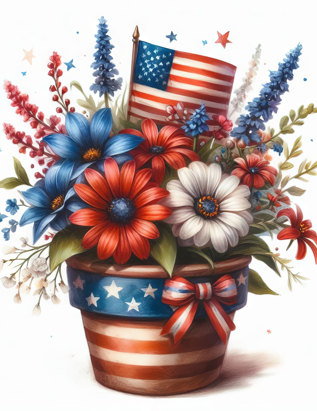 USA Patriotic Flowers Clipart Bundle 10 High Res Watercolor Jpgs for ...