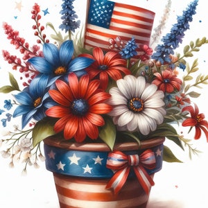 USA Patriotic Flowers Clipart Bundle 10 High Res Watercolor Jpgs for ...