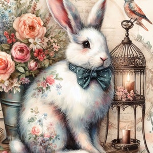 Vintage White Rabbit Bundle 10 High Res Watercolor Jpgs for Junk ...