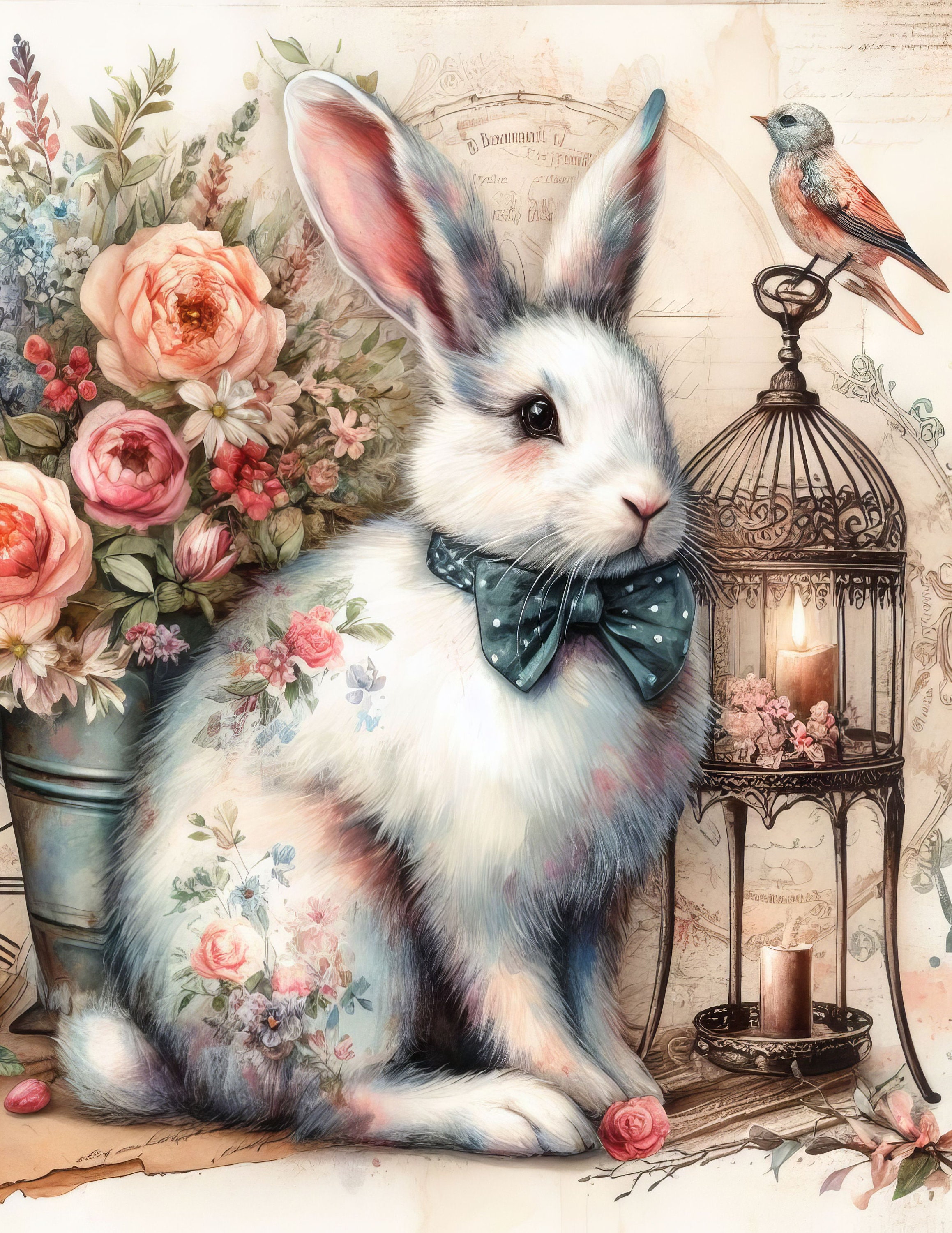 Vintage White Rabbit Bundle 10 High Res Watercolor Jpgs for Junk ...