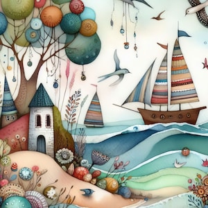 Whimsical Seascape 10 High Res Watercolor Jpgs for Junk Journaling ...