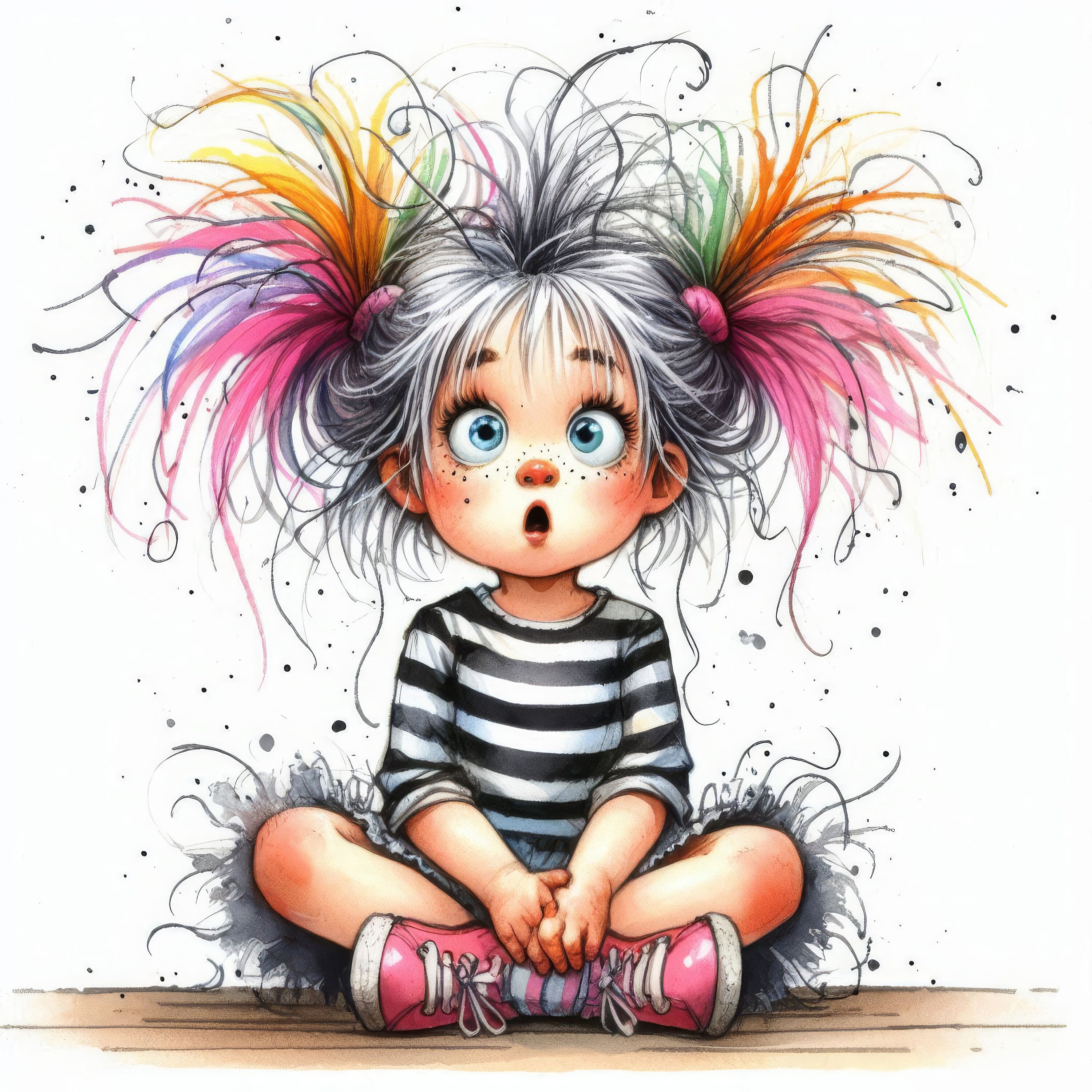 Quirky Little Girl: Clip Art, 10 High Res Watercolor Jpgs, Junk ...