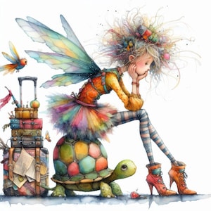 Quirky Turtle Ride Art 10 High Res Watercolor Jpgs Junk Journaling ...