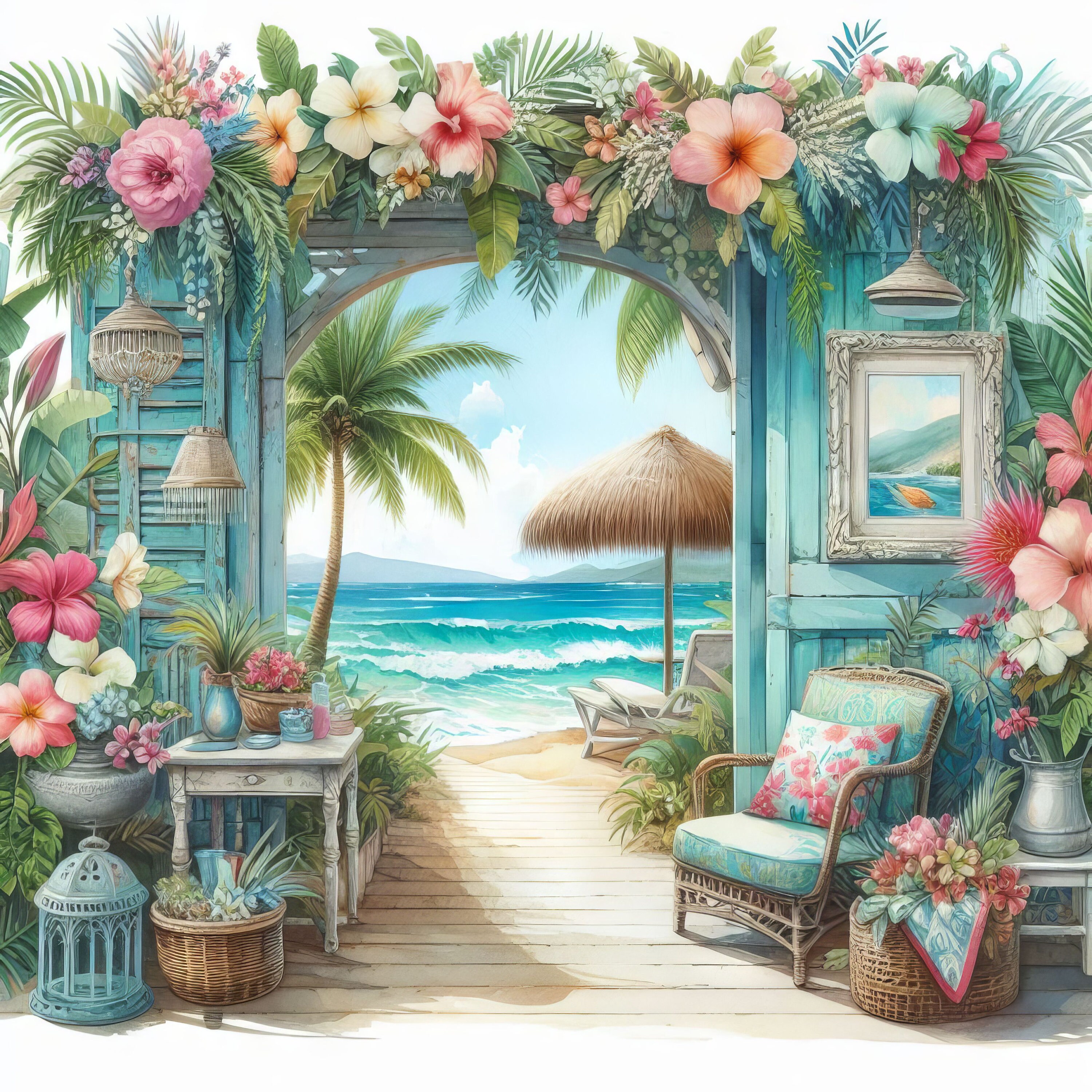 Tropical Paradise Clip Art 10 High Res Watercolor Jpgs for Junk ...