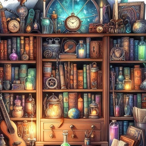 Magical Bookcase 10 High Res Watercolor Jpgs for Junk Journaling ...