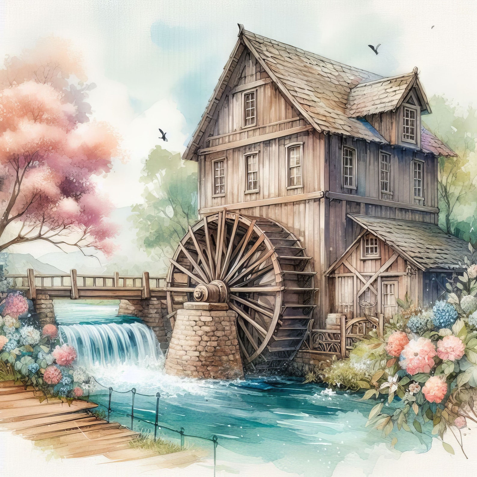 Old Mill: Clip Art 10 High Res Watercolor Jpegs for Junk Journaling ...