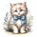Kitten With Blue Bow Clip Art Bundle 10 High Res Watercolor Jpgs for ...