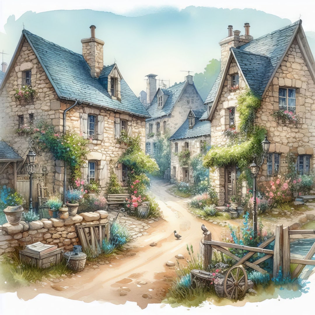 Rustic Village 10 High Res Watercolor Jpgs for Junk Journaling ...