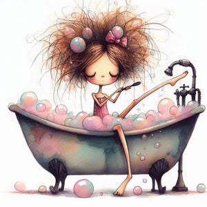 Quirky Bubble Bath Clip Art 10 High Res Watercolor Jpgs Junk Journaling ...