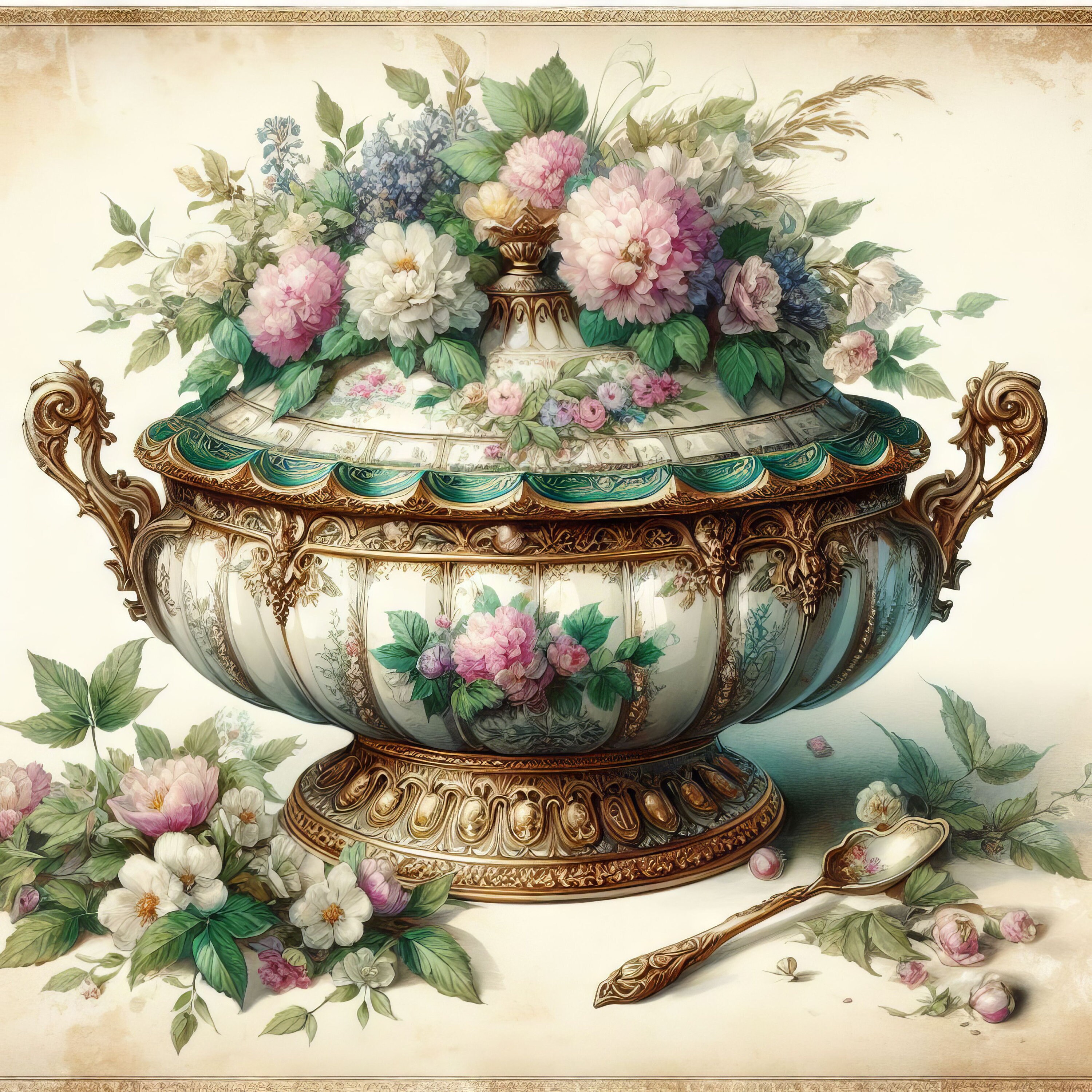 Victorian Tureen: Clip Art, 10 High Res Watercolor Jpgs, Junk ...