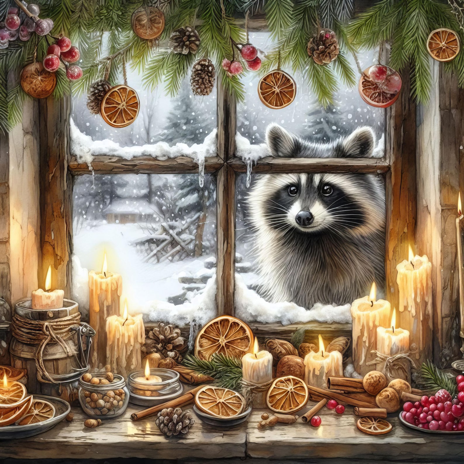 Christmas Window and Friends: Clip Art, 10 High Res Watercolor Jpgs ...