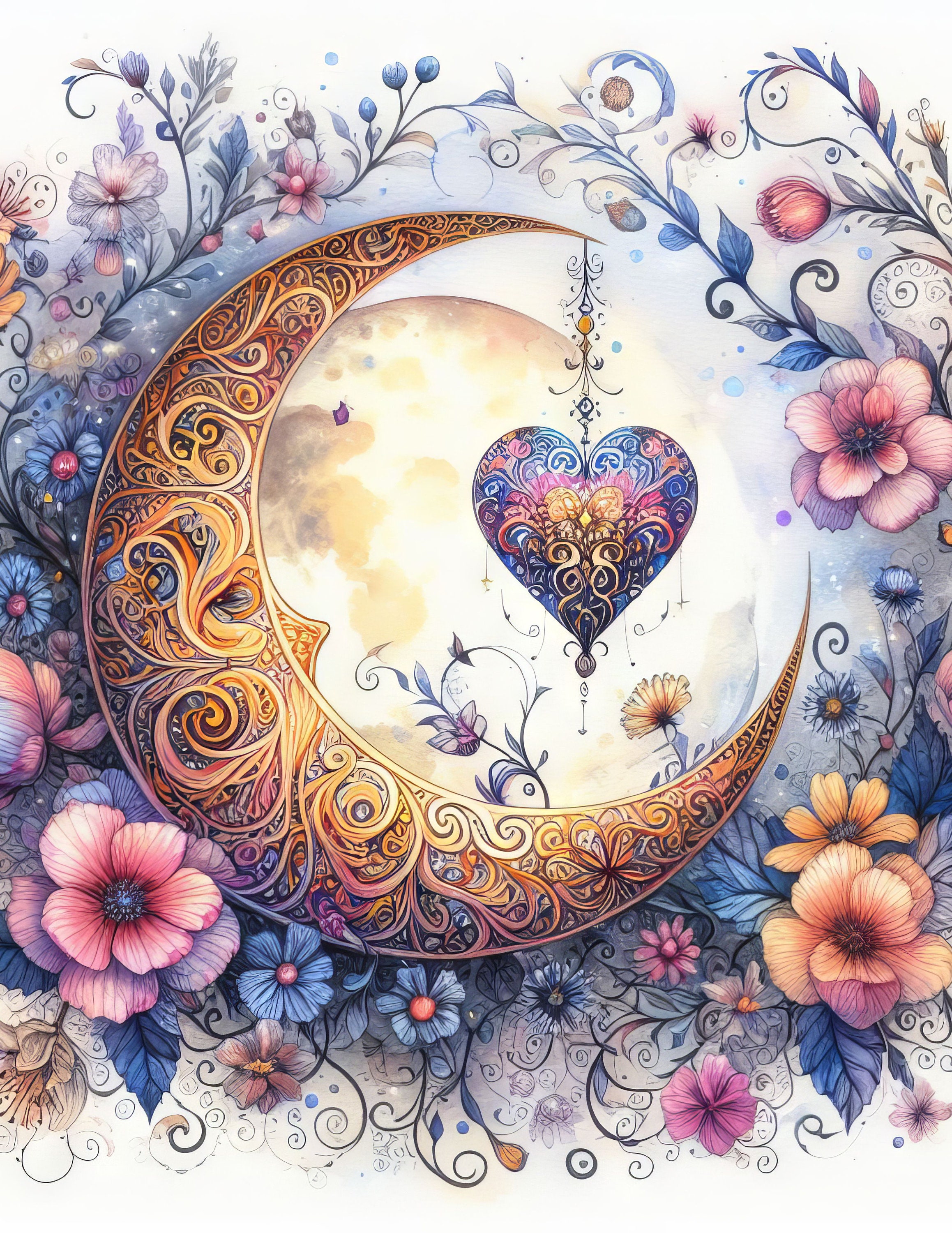 Magical Moon: Clipart Bundle 10 High Res Watercolor Jpgs for Junk ...