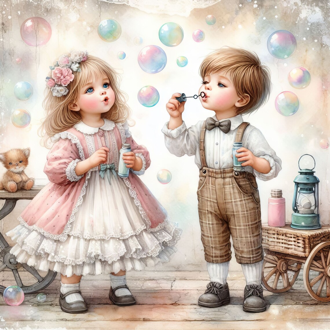 Blowing Bubbles: Clip Art, 10 High Res Watercolor Jpgs, Junk Journaling ...